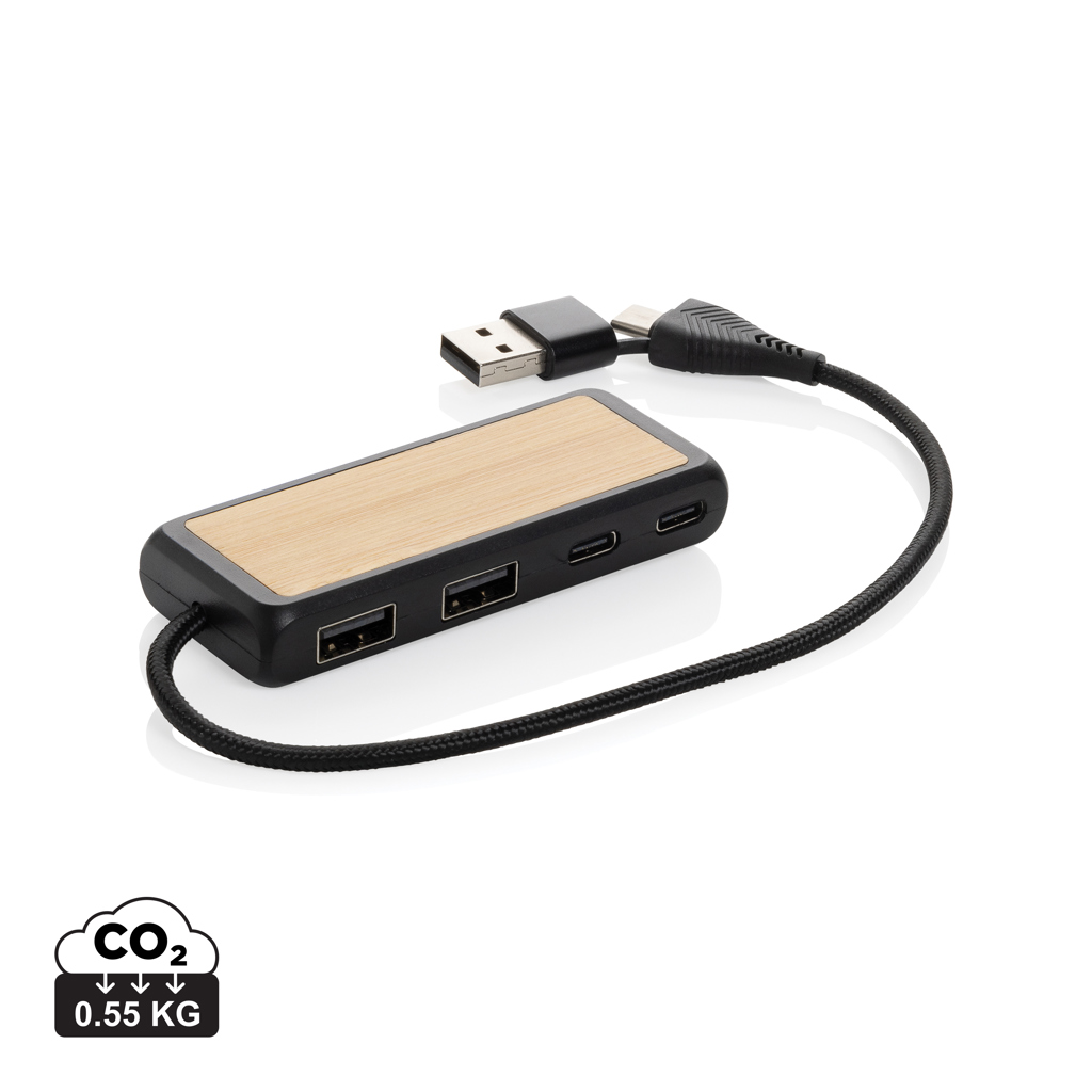 Link RCS recycled plastic and bamboo dual Input USB hub - GiftUp